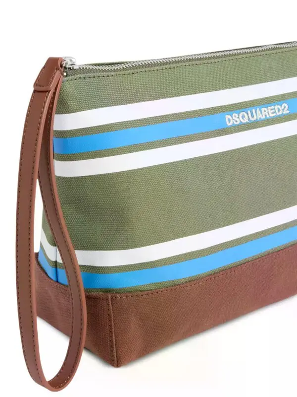 Dsquared2 Canvas Striped Makeup Bag With Wrist Strap - Green
