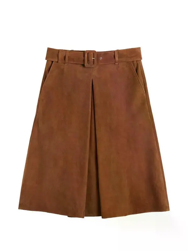 SLOWEAR Belted Box-pleat Midi Skirt