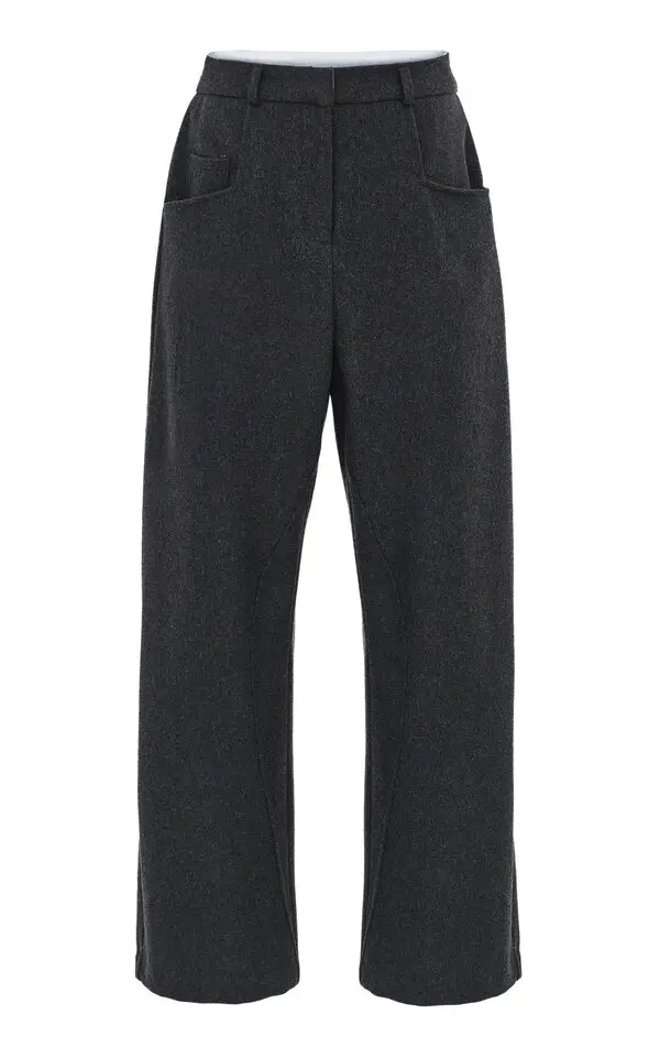 Source Unknown Roanna Wool-blend Wide-leg Pants - Black
