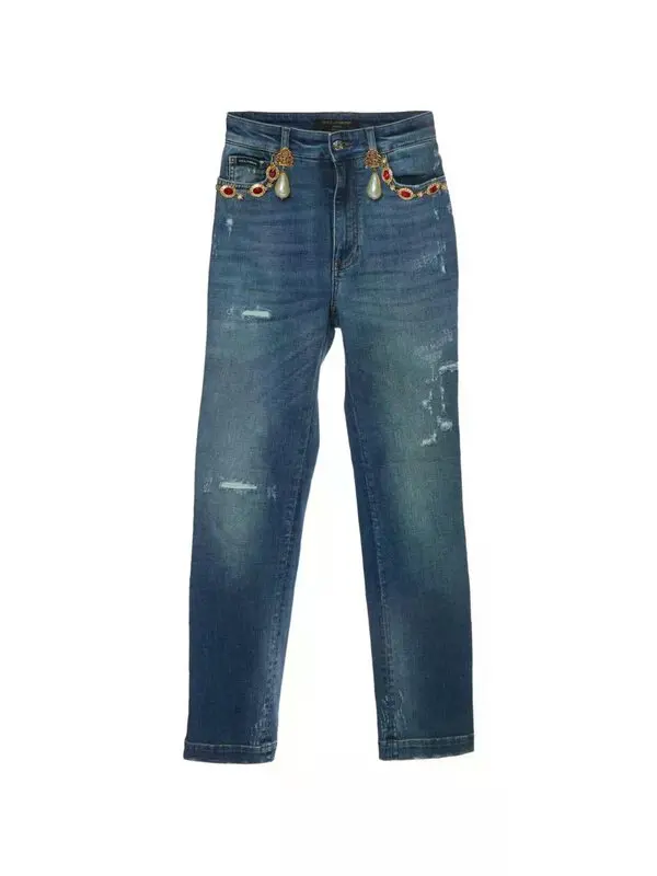 Dolce & Gabbana Embellished High-waisted Straight-leg Jeans