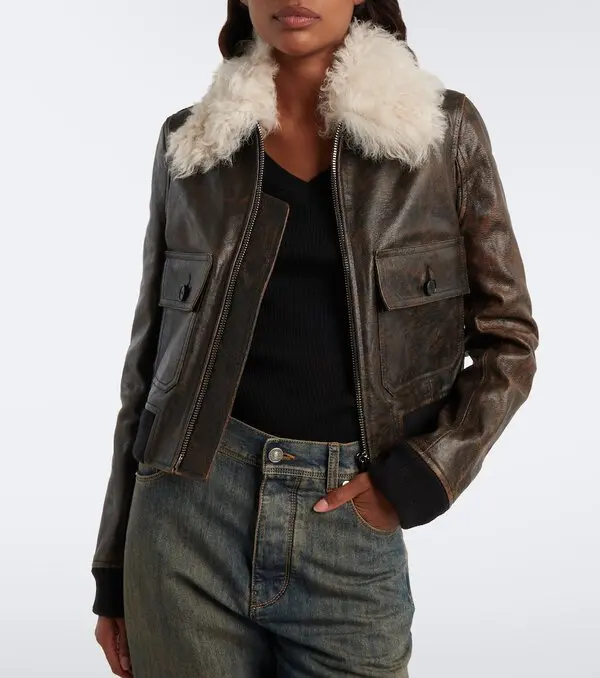 Fendi Shearling-trimmed Leather Jacket