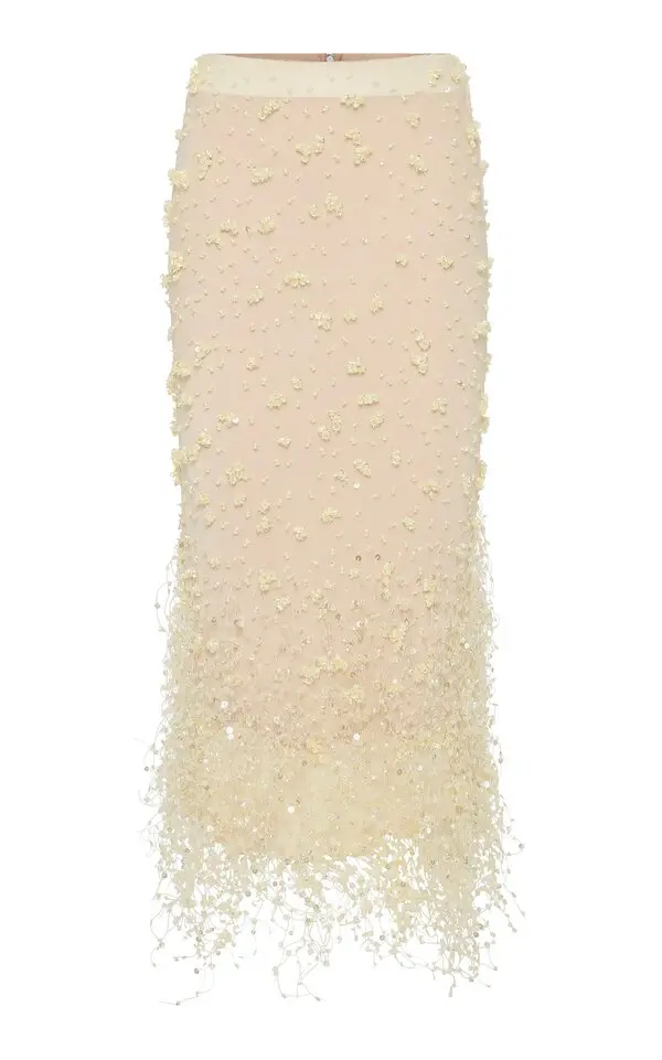 Rachel Gilbert Anika Embellished Georgette Midi Skirt - Ivory