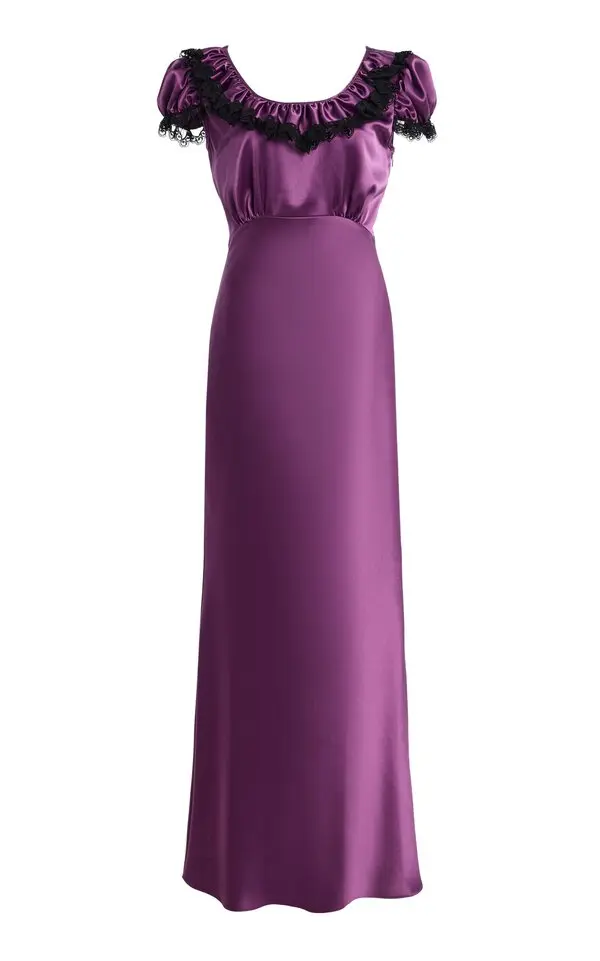 RODARTE Bias Ruffled Silk Maxi Dress - Purple