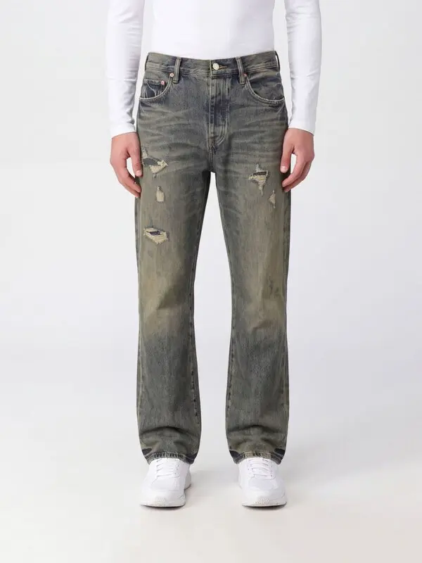 PURPLE BRAND Straight Fit Cotton Denim Jeans With Distressed Effect And Graphic Print - Blue