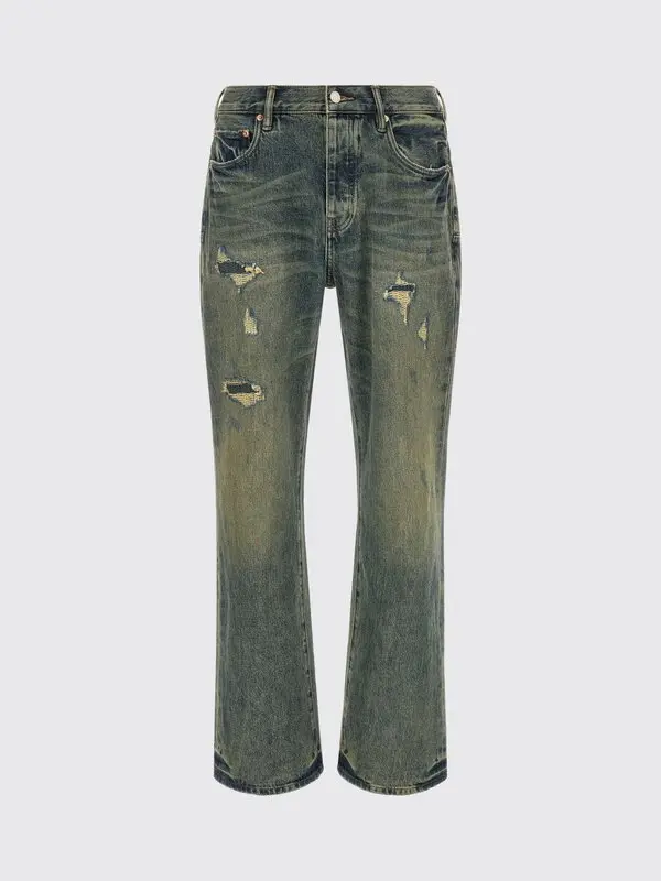 PURPLE BRAND Straight Fit Cotton Denim Jeans With Distressed Effect And Graphic Print - Blue