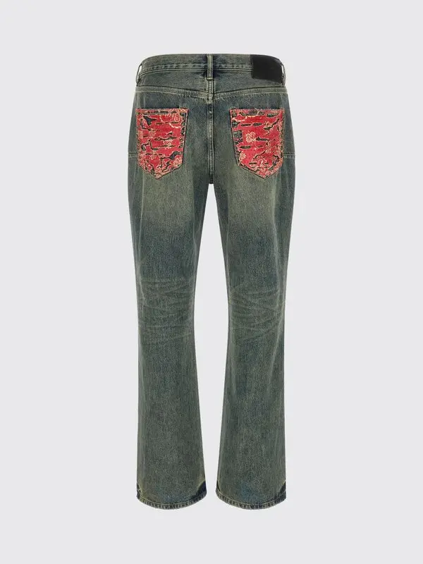 PURPLE BRAND Straight Fit Cotton Denim Jeans With Distressed Effect And Graphic Print - Blue