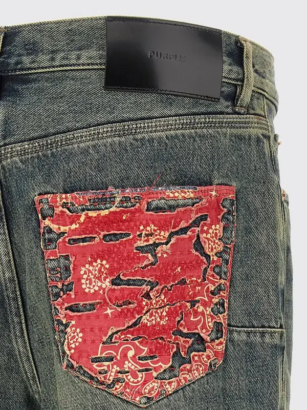 PURPLE BRAND Straight Fit Cotton Denim Jeans With Distressed Effect And Graphic Print - Blue