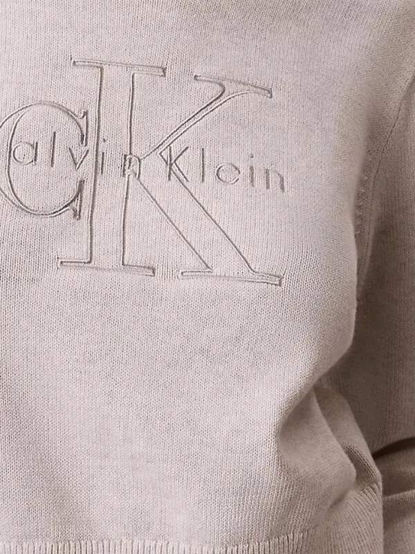 Calvin Klein Cotton Crewneck Sweater With Embroidered Logo And Ribbed Trims