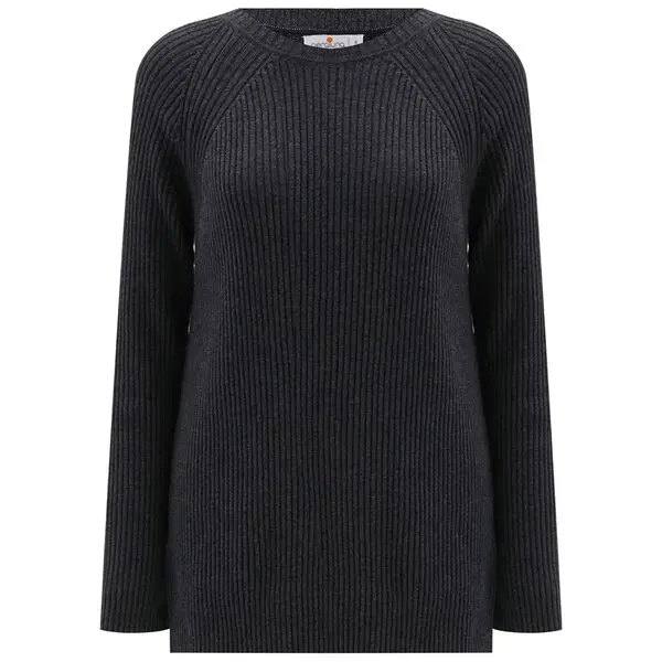 PERALUNA Cashmere Blend O-neck Ribbed Slit Pullover - Anthracite Melange