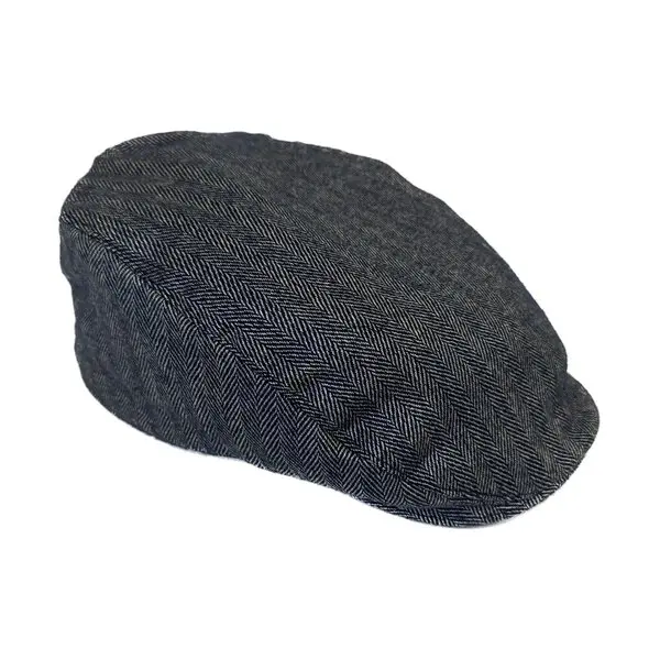 KINALBA Navy Herringbone Cashmere Flat Cap