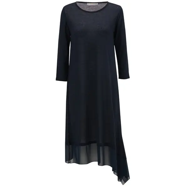 PERALUNA Fine Chiffon Hem Summer Knit Dress Navy