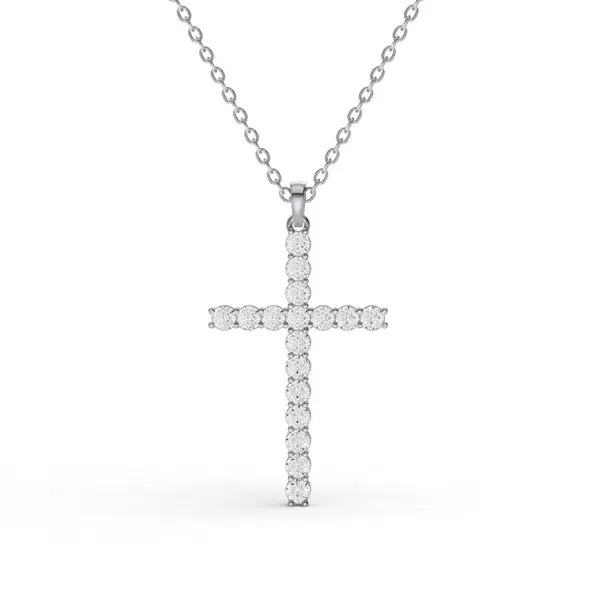 SEREIA OFFICIAL 14k Gold 3 Ct Lab Diamonds Cross Diamond Full Pave Necklace White Gold - Silver
