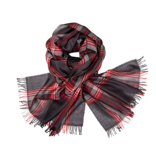 KINALBA Weekender Stewart Cashmere & Silk Scarf - Grey