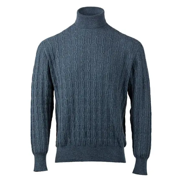 KINALBA Slate Fine Cable Cashmere Roll Neck Sweater