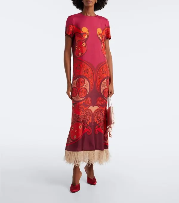 La DoubleJ Swing Fringed Printed Silk Twill Maxi Dress