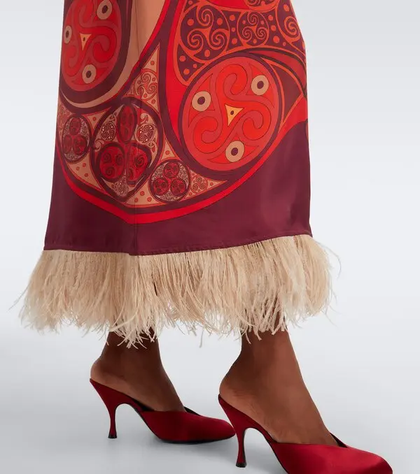 La DoubleJ Swing Fringed Printed Silk Twill Maxi Dress