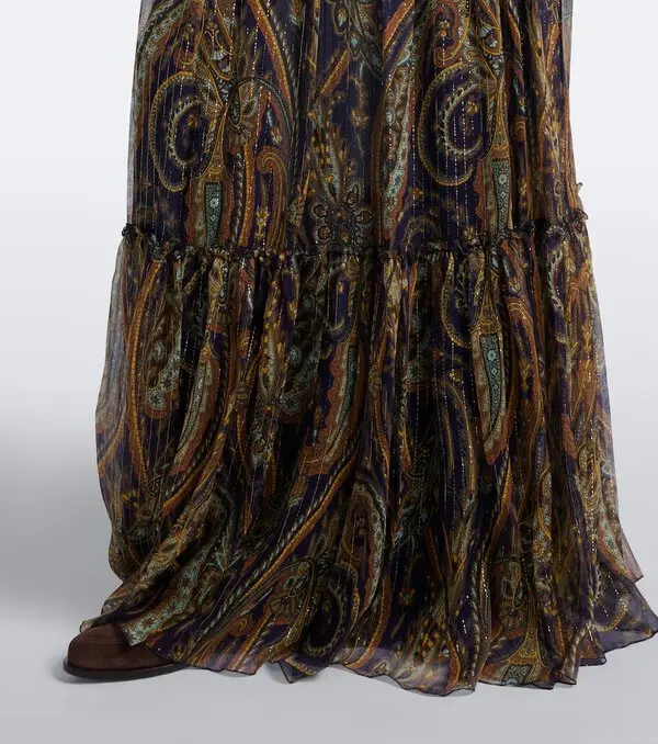 Etro Paisley Tiered Silk-blend Chiffon Maxi Skirt