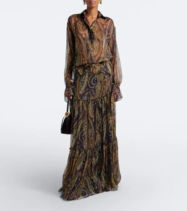 Etro Paisley Tiered Silk-blend Chiffon Maxi Skirt