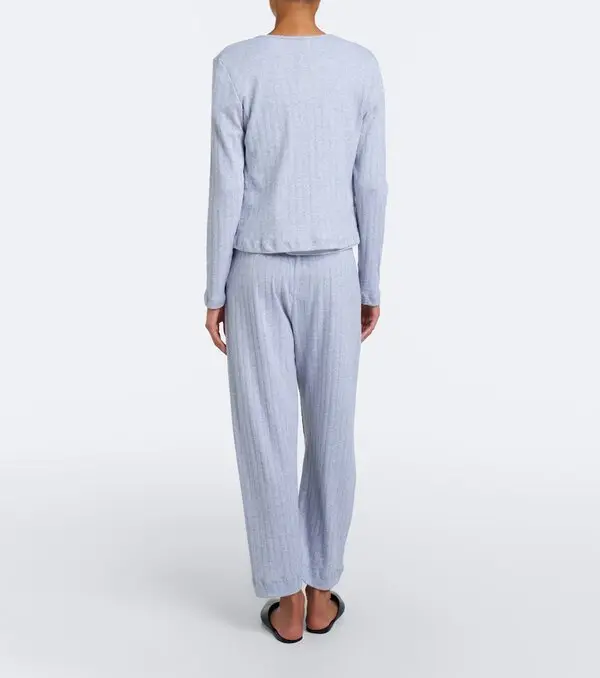 LESET Pointelle Cropped Cotton Wide-leg Pants