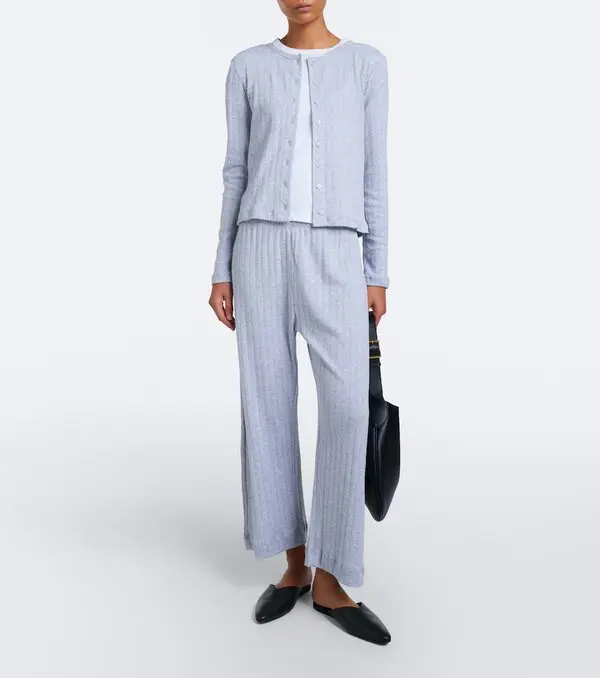 LESET Pointelle Cropped Cotton Wide-leg Pants