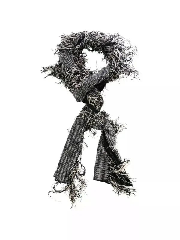 ZIGGY CHEN Fringed-edge Textured-knit Scarf - Black