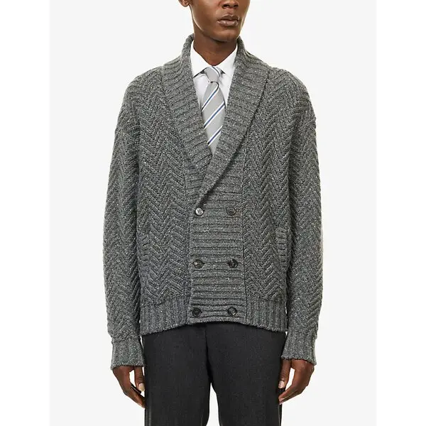 Dunhill Donegal Shawl-collar Cashmere Cardigan