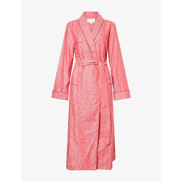 Derek Rose Paris Cotton Jacquard Dressing Gown - Red