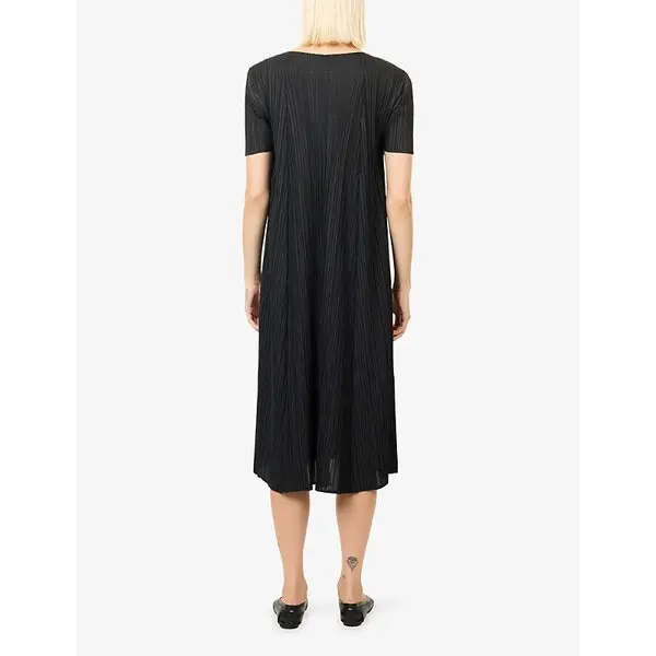 Issey Miyake April Pleated Woven Midi Dress - Black