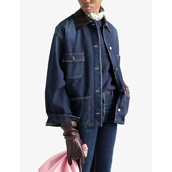 Prada Leather-collar Patch-pocket Denim Trucker Jacket