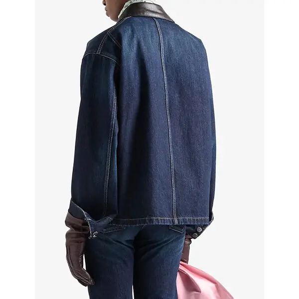 Prada Leather-collar Patch-pocket Denim Trucker Jacket