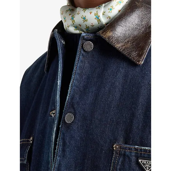 Prada Leather-collar Patch-pocket Denim Trucker Jacket