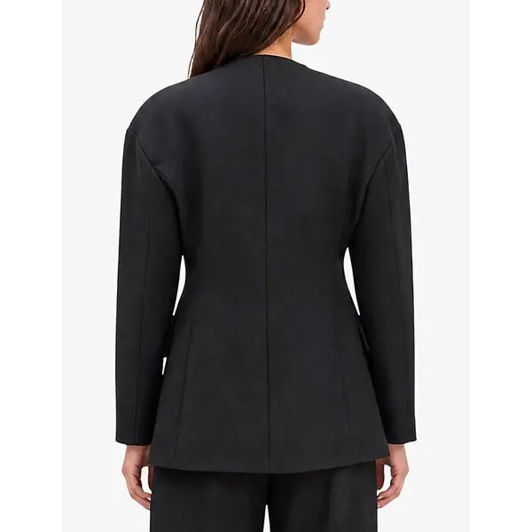 The Kooples Collarless Hourglass-fit Stretch Wool-blend Blazer