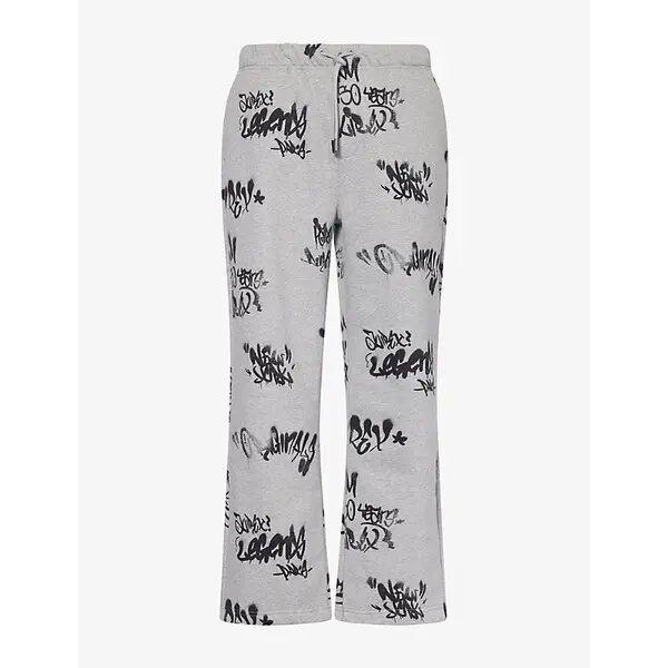 AVIREX Graffiti-print Wide-leg Cotton-blend Jogging Bottoms - Grey