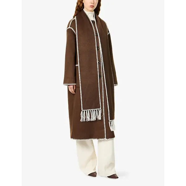 4TH & RECKLESS Fable Scarf Long Woven Coat - Choc