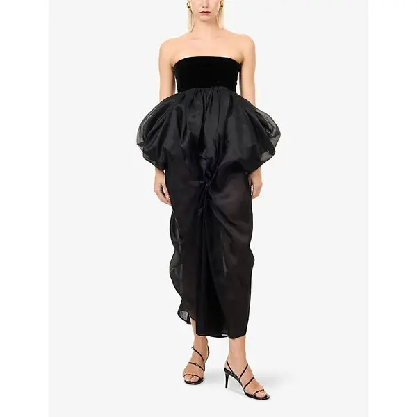 Khaite Bronte Draped Woven Midi Dress