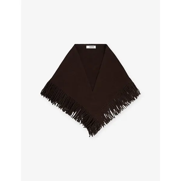 Sandro Fringed Triangle Wool And Cashmere Scarf - Brown