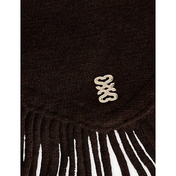 Sandro Fringed Triangle Wool And Cashmere Scarf - Brown