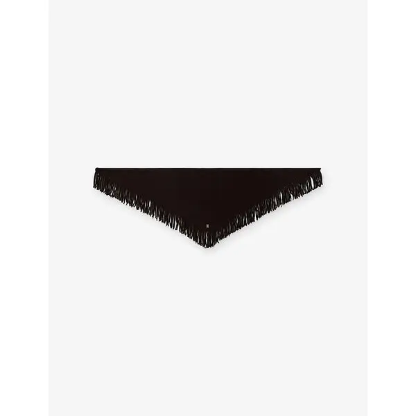 Sandro Fringed Triangle Wool And Cashmere Scarf - Brown