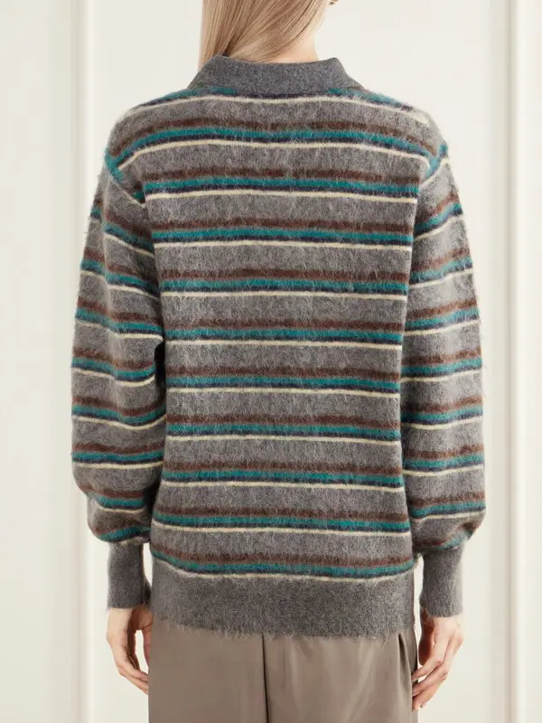 SSSTEIN Striped Brushed-knit Polo Shirt