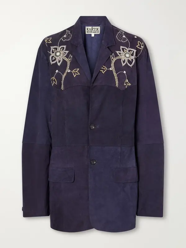 KARTIK RESEARCH Bead-embellished Paneled Suede Blazer