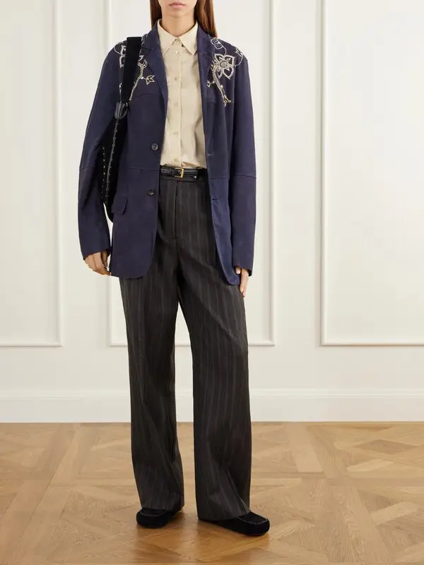 KARTIK RESEARCH Bead-embellished Paneled Suede Blazer