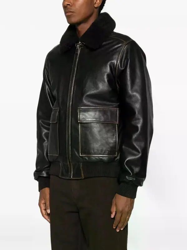 AMARANTO Shearling-collar Leather Jacket