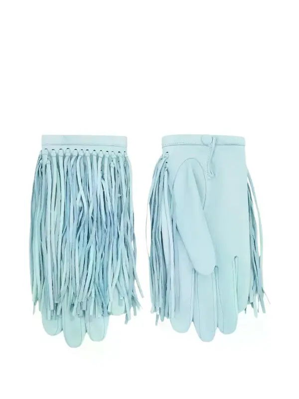 Carven Fringed Leather Gloves - Blue