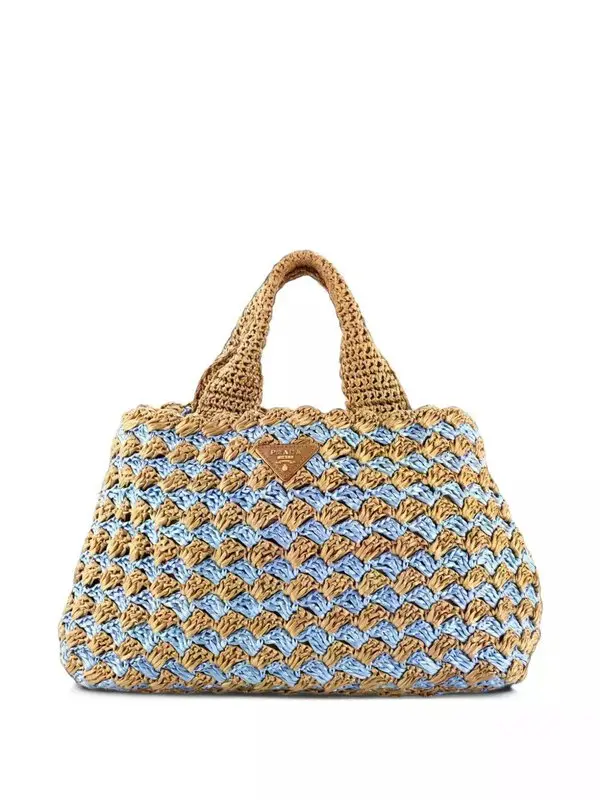 Prada Canapa Raffia Crochet Small Tote Bag