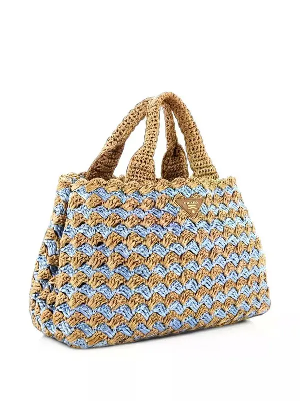 Prada Canapa Raffia Crochet Small Tote Bag