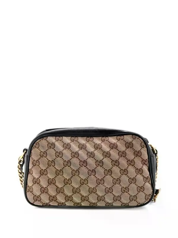 Gucci Gg Marmont Shoulder Bag Diagonal Quilted Gg Canvas With Leather Small Crossbody Bag - Black