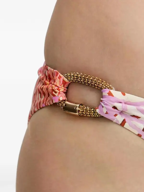 Guess Coral-print Embellished Bikini Bottoms