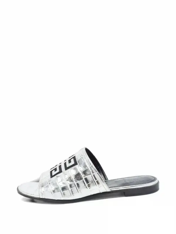 Givenchy 4g Croc-embossed Slides - Silver