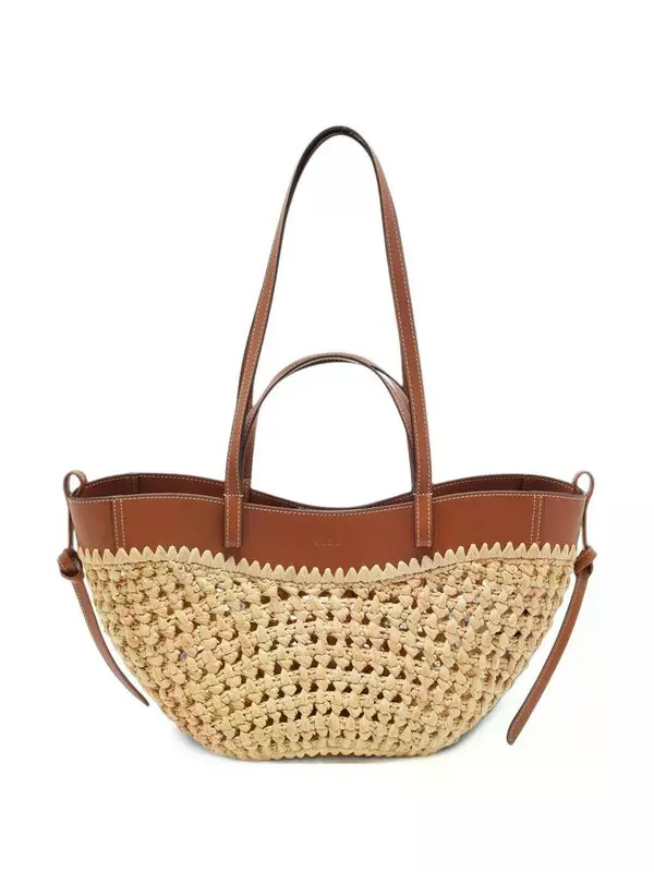 Polene Cyme Leather Raffia Beach Bag
