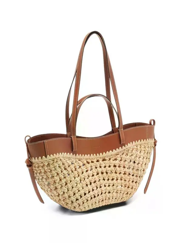 Polene Cyme Leather Raffia Beach Bag